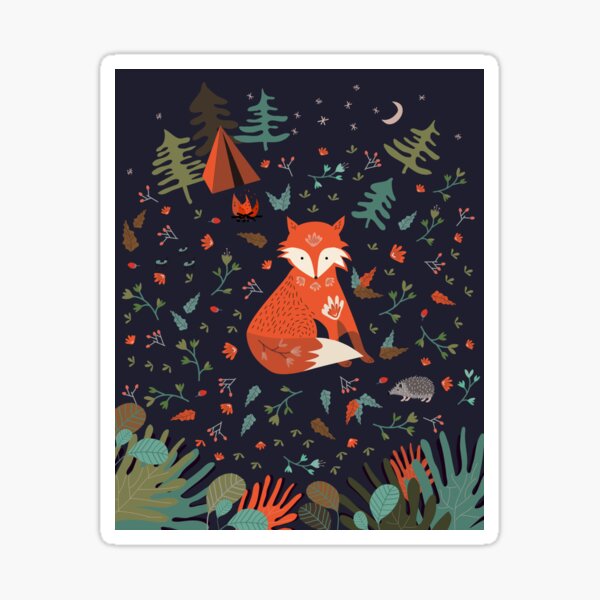 "Camping With Fox" Sticker for Sale by elenor27 | Redbubble