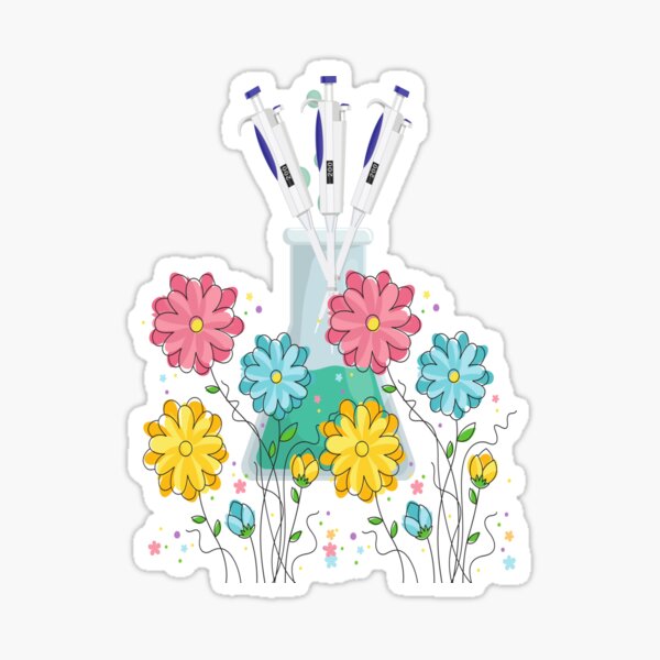 "FLOWER DOODLES CHEMISTRY FLASK WITH PIPETTES MEDICAL LABORATORY ...