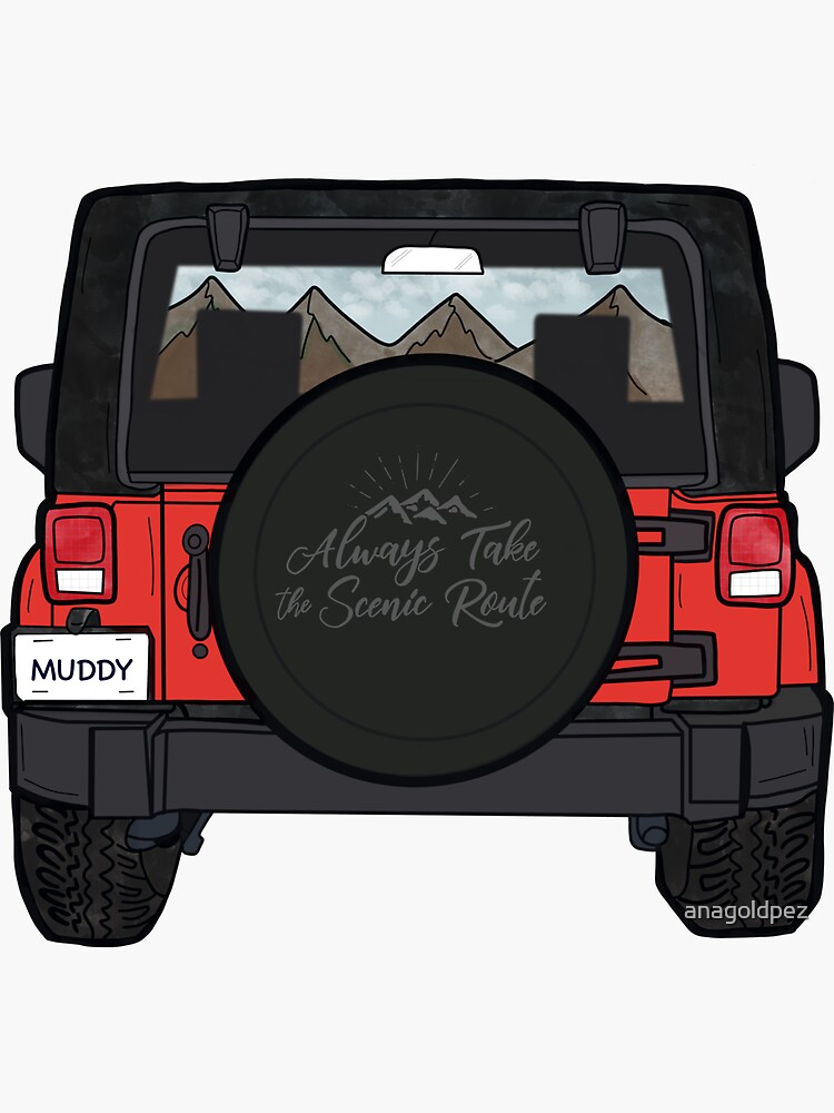 "Red Jeep. Always Take the Scenic Route" Sticker for Sale by anagoldpez ...