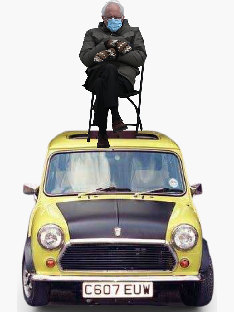 "Bernie Sanders Meme Mr Bean's Car" Sticker by RayTeen | Redbubble