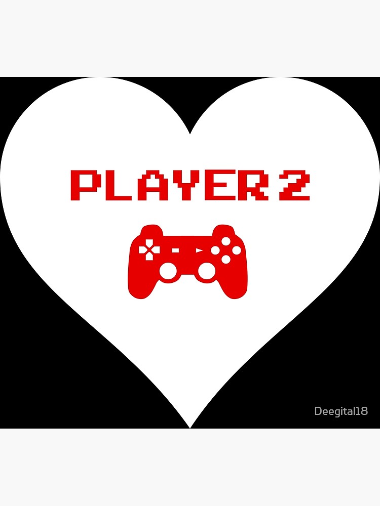 "Player 2 Gamer (Matching set available) White heart multiplayer retro ...