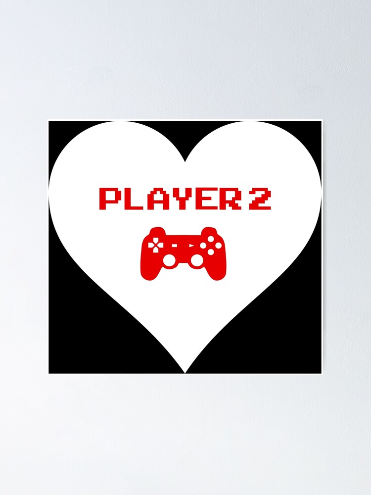 "Player 2 Gamer (Matching set available) White heart multiplayer retro ...