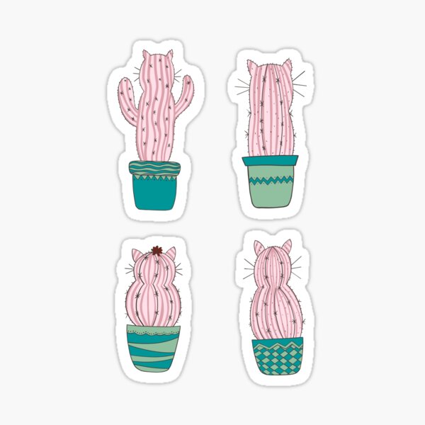 "Cat-ctus - a garden with cats cactus | Viridian green palette" Sticker ...