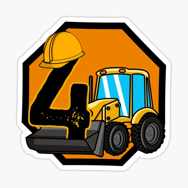 "Backhoe children's 4th birthday 4 year excavator" Sticker by LuminOrb ...