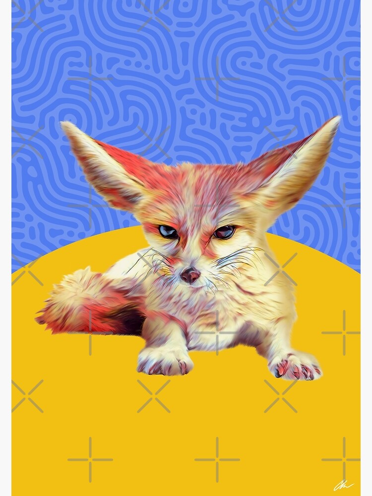 "Cute Fennec Fox on yellow background graphic design and art" Art Print ...