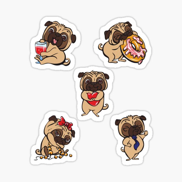 "Cute Pugs Sticker Pack" Sticker for Sale by Melin-aRT | Redbubble