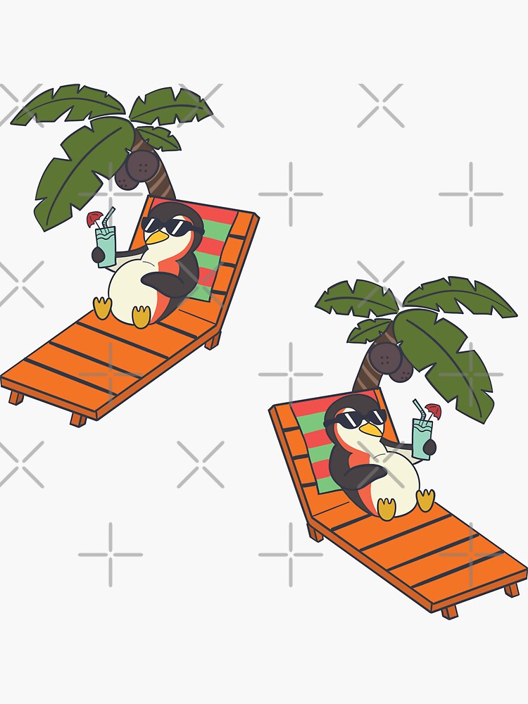 "Cute Penguin Chilling on the Beach Drawing" Sticker for Sale by ...