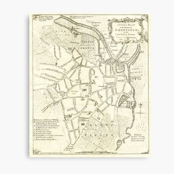"Map of Sheffield by William Fairbank, 1771" Metal Print by ...
