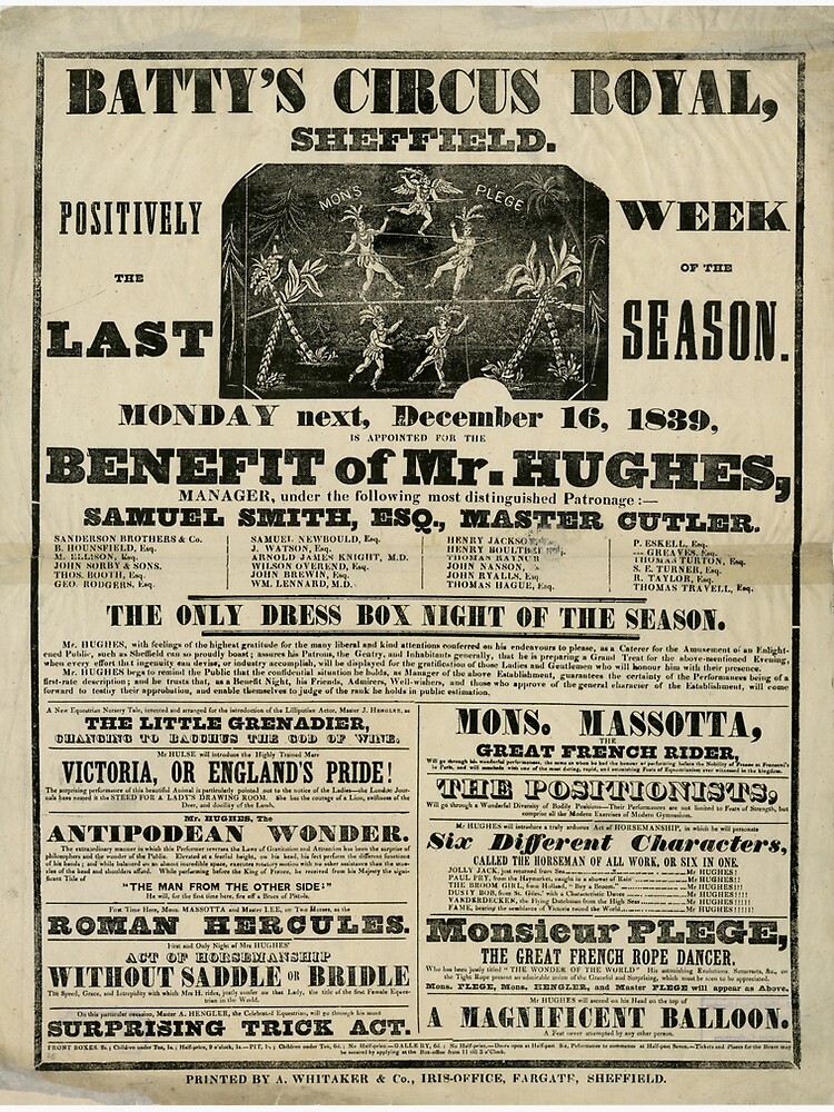 "Batty's Circus Royal, Sheffield, Yorkshire, 1839" Poster for Sale by sheffarchives | Redbubble
