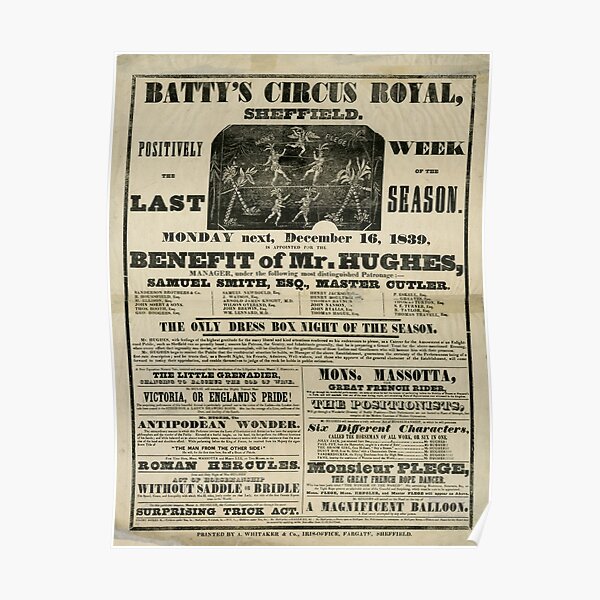 "Batty's Circus Royal, Sheffield, Yorkshire, 1839" Poster for Sale by sheffarchives | Redbubble