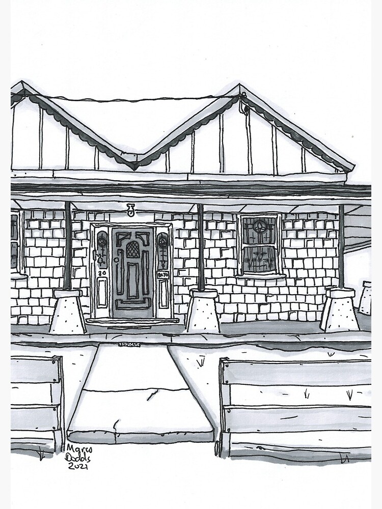 "Australian Brick Homestead Old House Pen & Ink Greyscale Black & White ...
