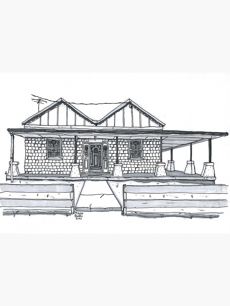 "Australian Brick Homestead Old House Pen & Ink Greyscale Black & White ...