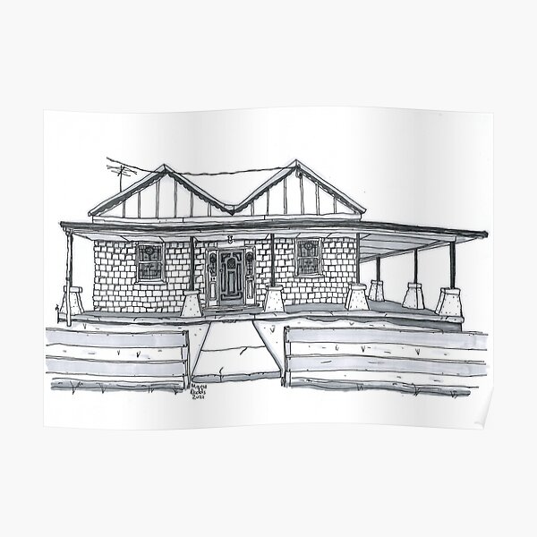 "Australian Brick Homestead Old House Pen & Ink Greyscale Black & White ...