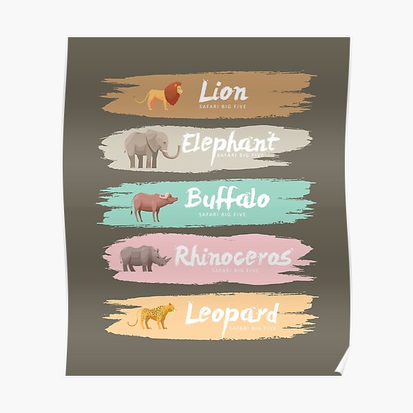 "Big Five Safari Animals Pastel brush" Poster for Sale by TORIGIN ...