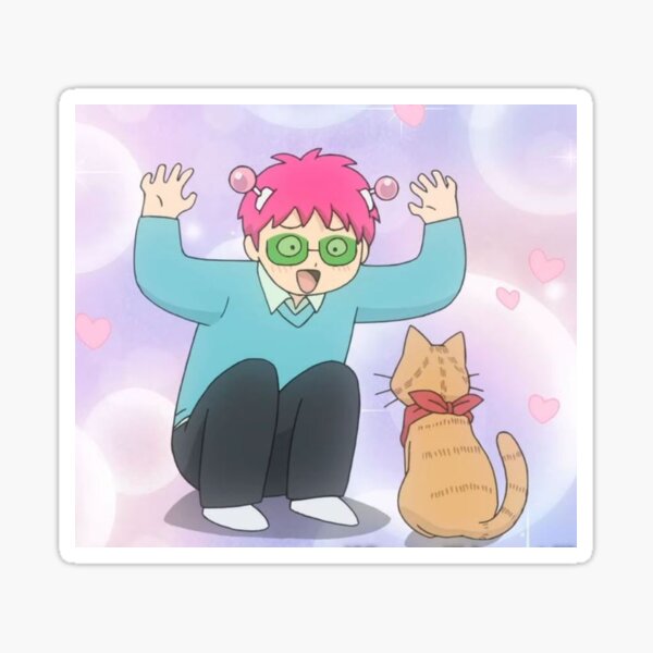 "little saiki with a cat (with background)" Sticker for Sale by ...