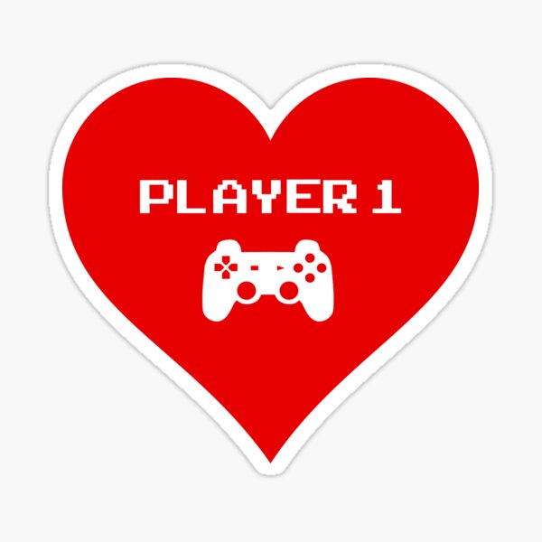 "Player 1 Gamer (Matching set available) Red heart multiplayer retro ...