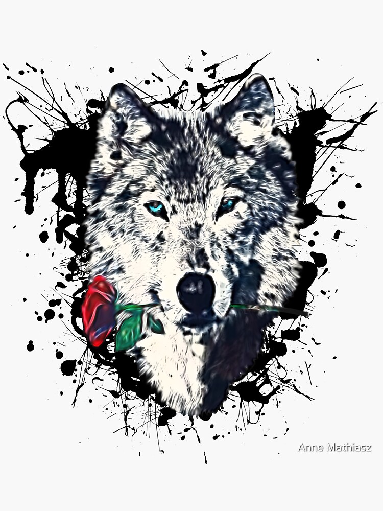Pegatina «Lobo con Rosa, Amor, Símbolo, Lobos, Naturaleza, Nativo ...