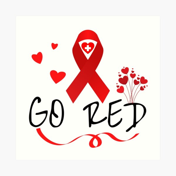 Heart Health Month February Heart Disease Awareness Red Ribbon Art