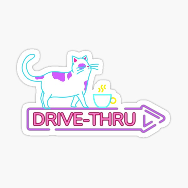 "Neon Retro - Coffee Cat Drive Thru" Sticker for Sale by kopicatcafe ...
