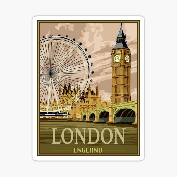 "LONDON ENGLAND : Vintage Travel and Tourism Print " Sticker for Sale ...