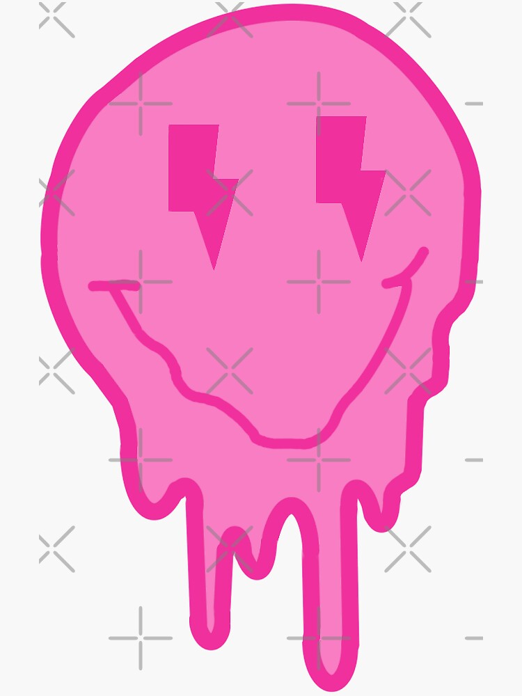 "Preppy pink lightning eyes drippy smiley" Sticker for Sale by ...