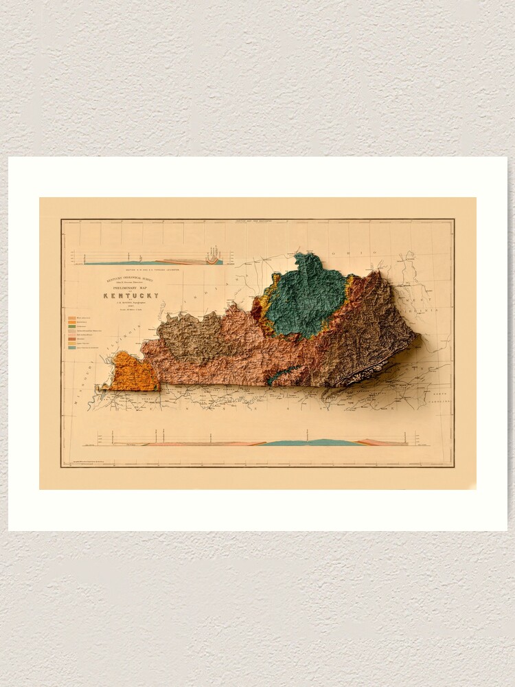 "1887 Kentucky Relief Map 3D digitally-rendered" Art Print by ...