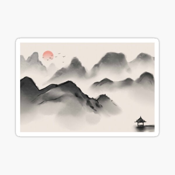 "Traditional Oriental Ink Landscape" Sticker for Sale by ...