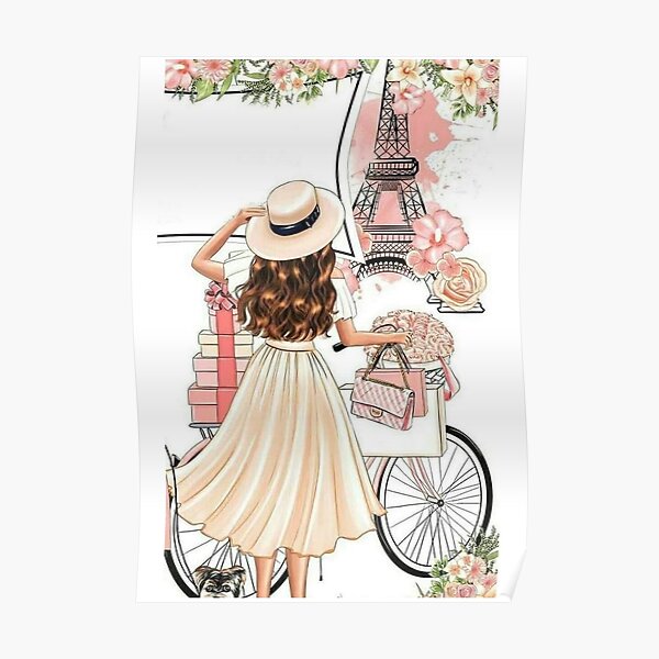 "bicycle girl in paris vector drawing " Poster by jartcafe | Redbubble