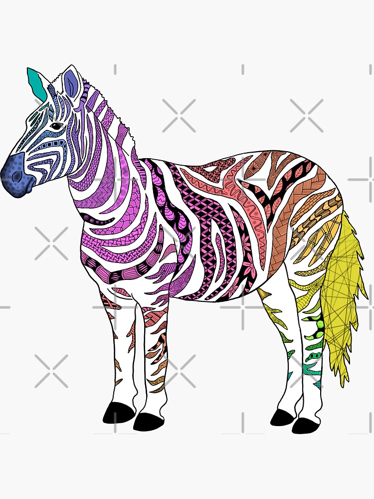 "Rainbow zentangle zebra" Sticker by brookbk | Redbubble