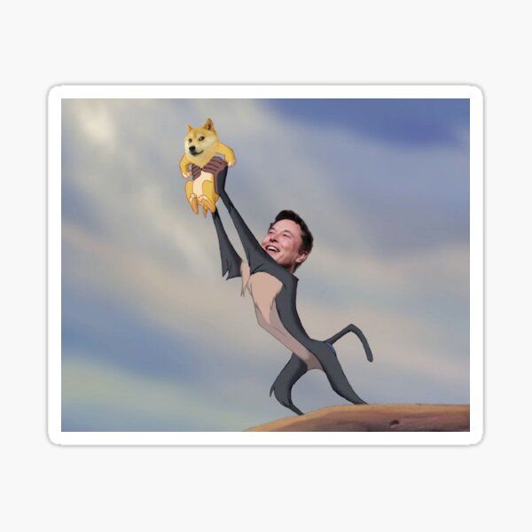 "elon musk holding simba doge meme dogecoin" Sticker for Sale by ...