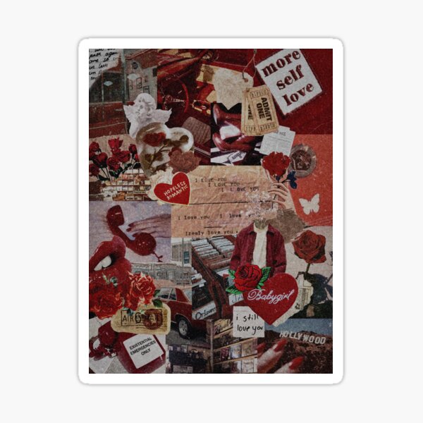 "Red Grunge Aesthetic Collage" Sticker by hearted | Redbubble