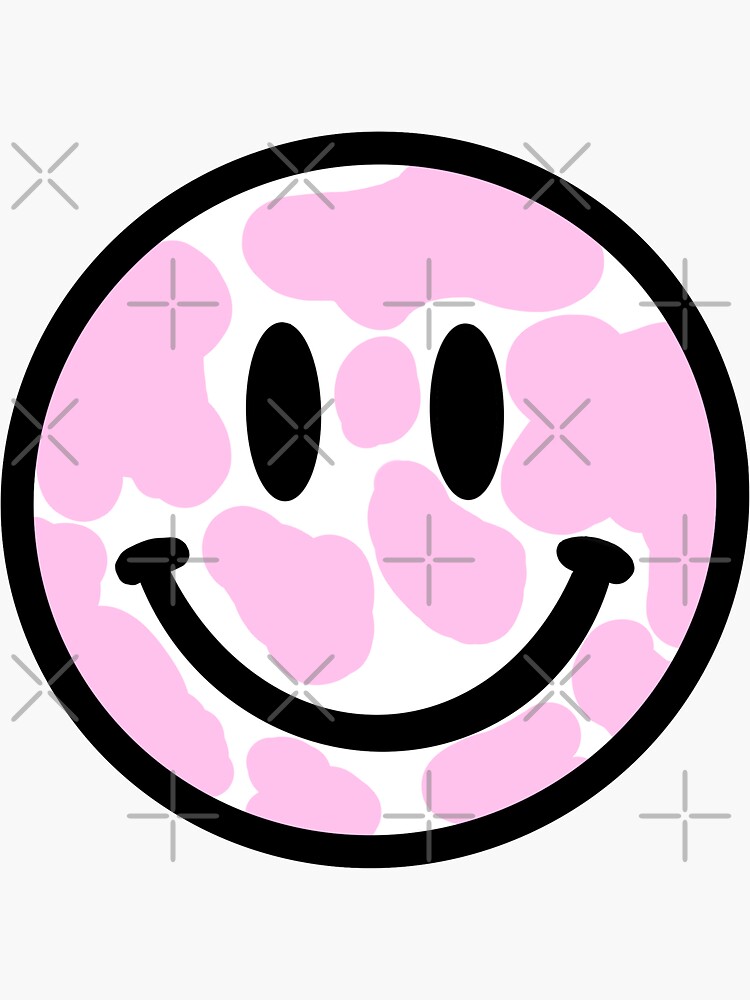 "Light Pink Cow Print Smiley Face " Sticker by BBStickersArt | Redbubble