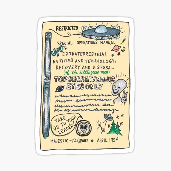 "Top Secret For Majic Eyes Only - Alien Scribblings" Sticker for Sale ...