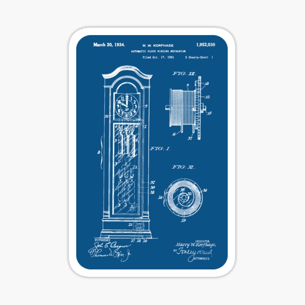 "Old Clock patent / clock blueprint " Sticker for Sale by anodyle ...