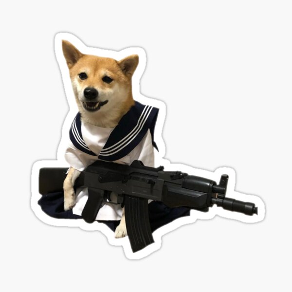 "Shiba School Girl Gun" Sticker for Sale by CapyBoii | Redbubble