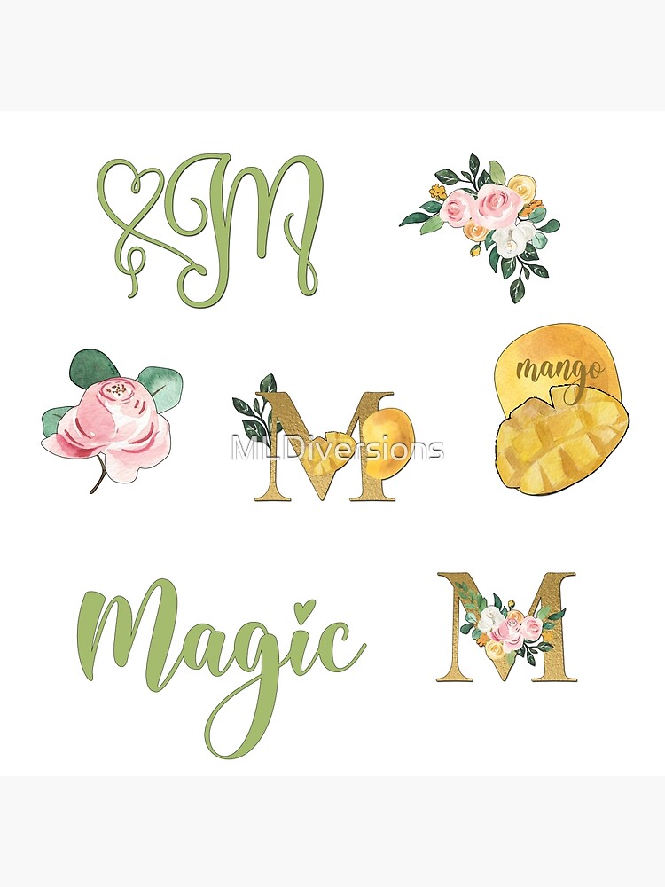 "Letter M with Flowers and mango | Watercolor Composition of Letter M ...