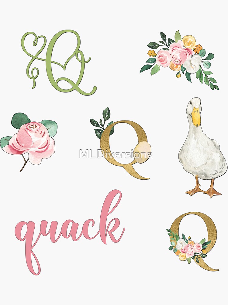 "Letter Q with Flowers and duck | Watercolor Composition of Letter Q ...