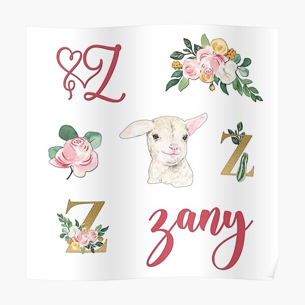 "Letter Z with Flowers and LAMB | Watercolor Composition of Letter Z ...
