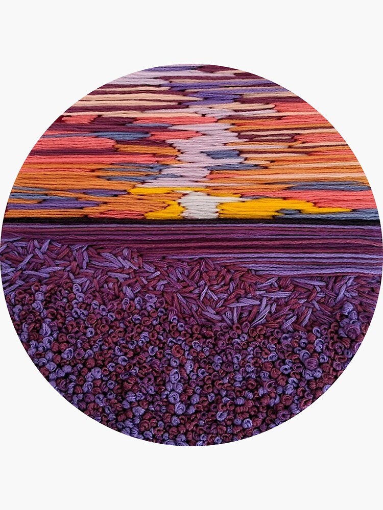 "Purple sunset field scene embroidery" Sticker for Sale by ...