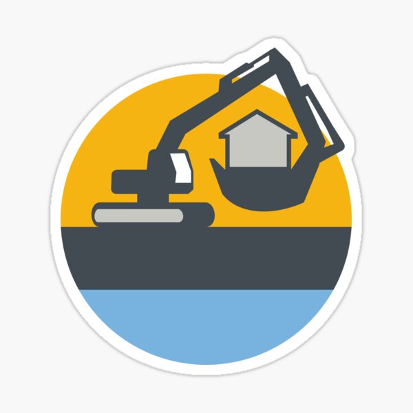 "Excavator Digger Handling House Circle Retro" Sticker by patrimonio ...