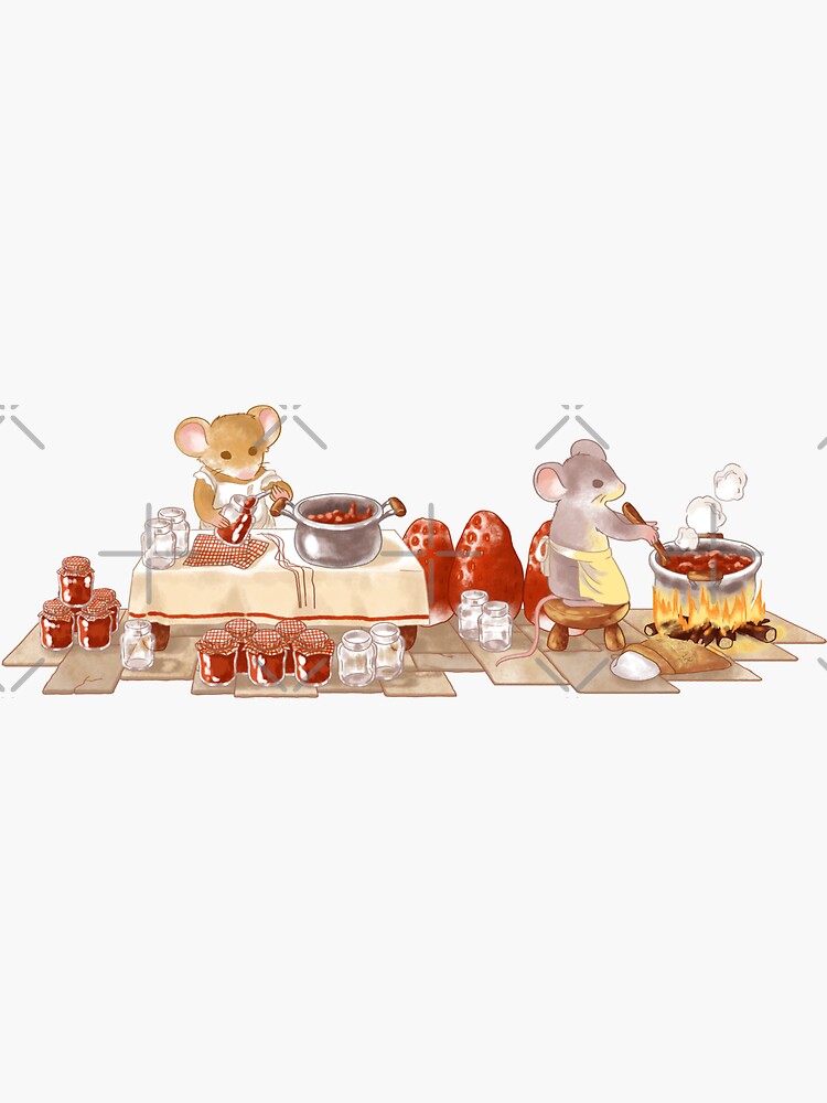 "Cottagecore Mice Making Strawberry Jam" Sticker for Sale by Jieul ...