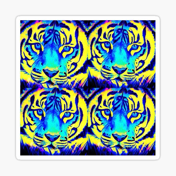 "tiger print turquoise yellow big cat wild animals cartoon print ...
