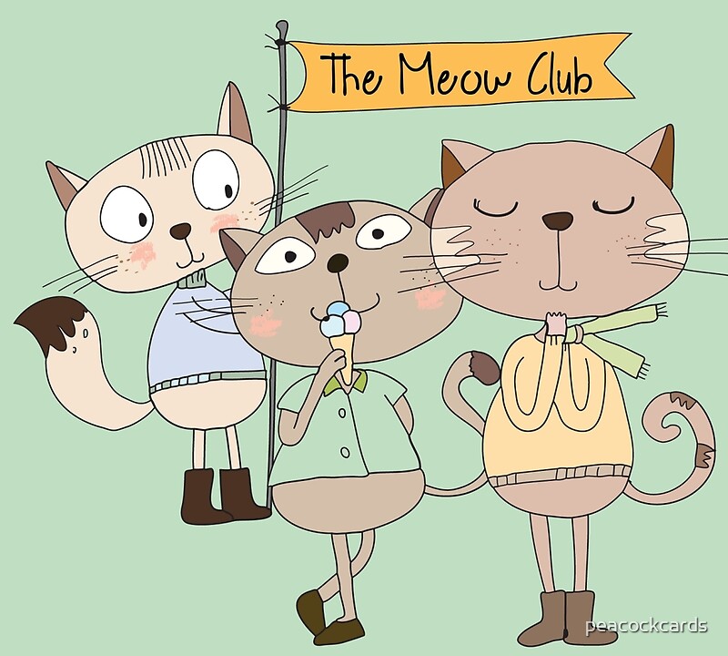 "Cute Cartoon Animals Funny Cats Meow Club" by peacockcards | Redbubble