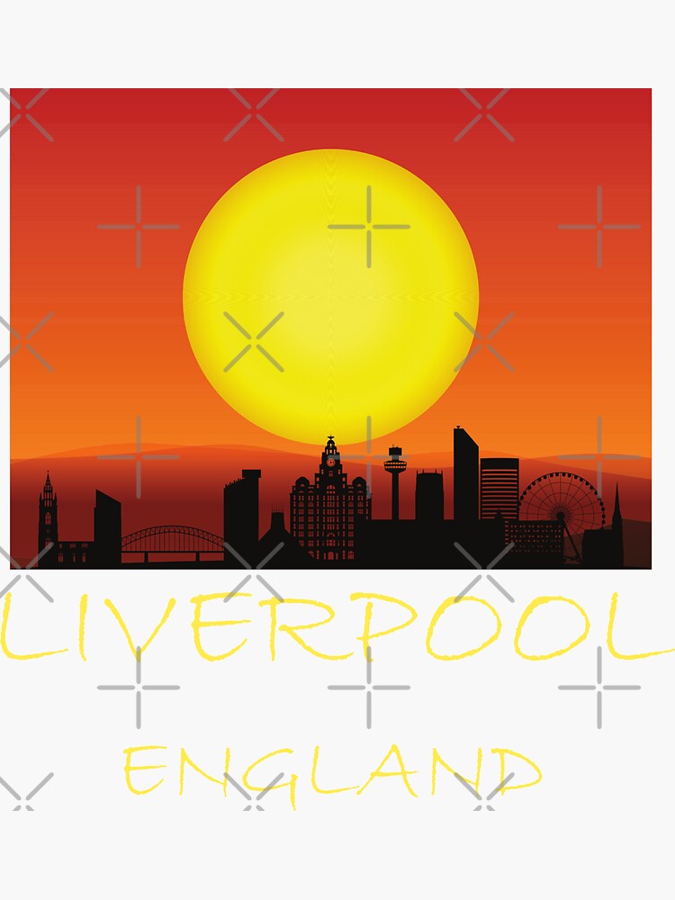 "Liverpool England, City skyscraper skylines sunset retro silhouette ...