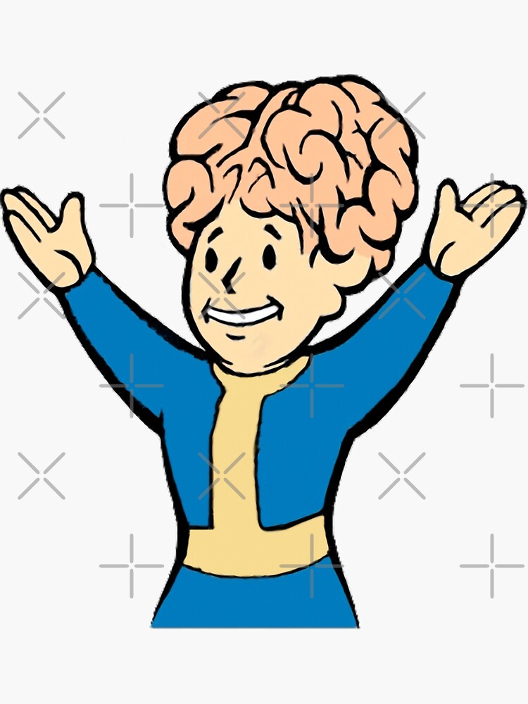 "Fallout Vault Boy brain cool Sticker" Sticker for Sale by YourStyleB ...