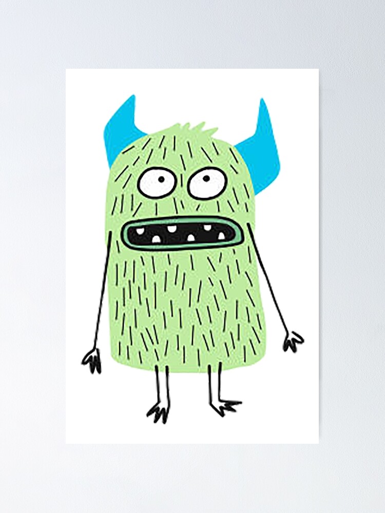 "Helga the cute ,pastel green Monster with blue horns" Poster by ...