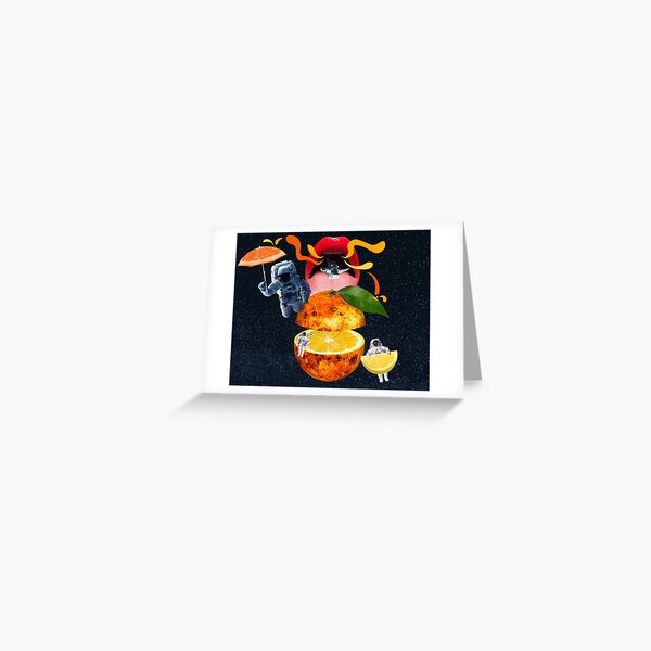 "Surreal Outer Space Astronaut and Citrus Planets Design" Greeting Card ...