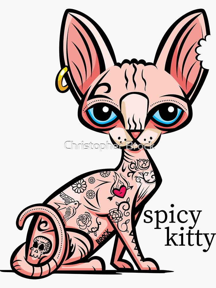 "Spicy Tattoo Kitty Cat" Sticker for Sale by ChrisBrockDesig | Redbubble