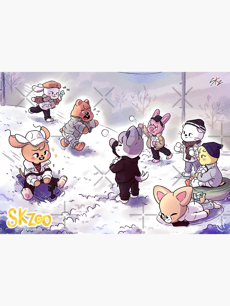 "Stray Kids - skzoo playing in the snow" Sticker by nailurus | Redbubble