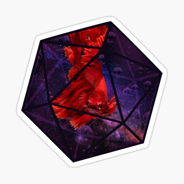 "Celestial Beta Fish in a D20" Sticker by Amieechu | Redbubble